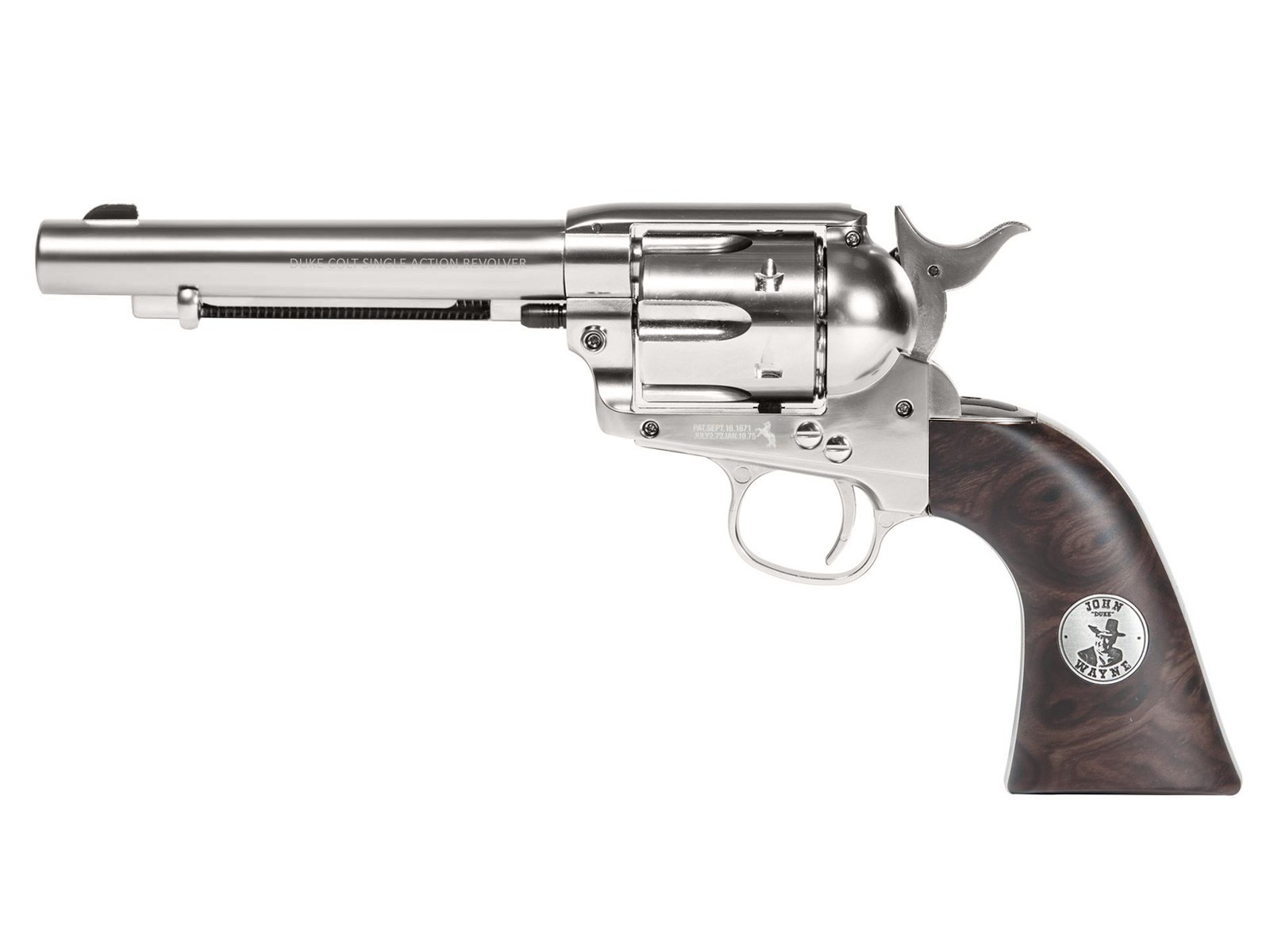 Duke SAA Colt Peacemaker CO2 BB Revolver, Nickel | Pyramyd Air Duke SAA Colt Peacemaker CO2 BB Revolver, Nickel | Pyramyd Air